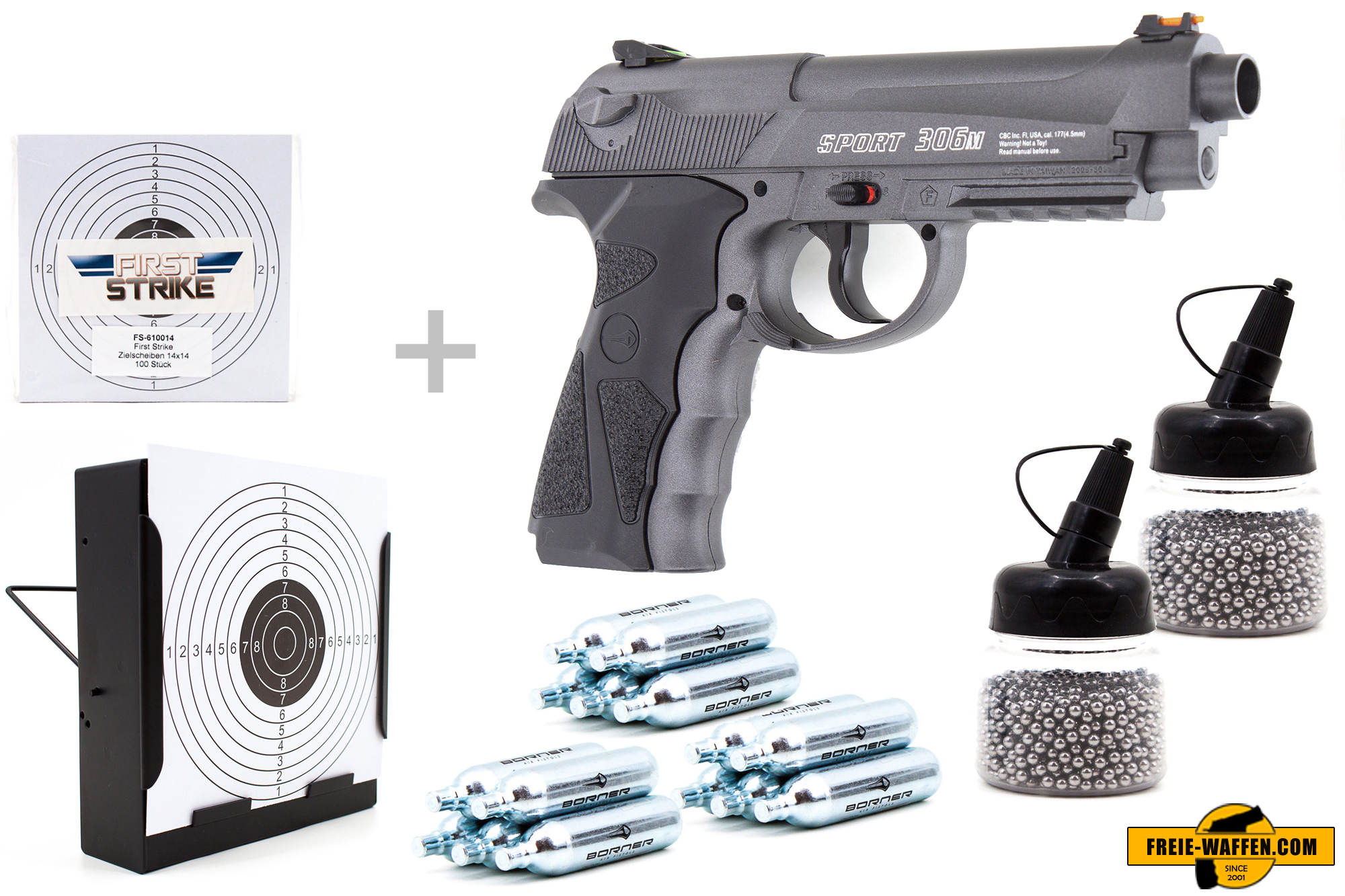 Co² Pistole Set: Borner Sport 306M, Kugelfangkasten + 100 Zielscheiben ...